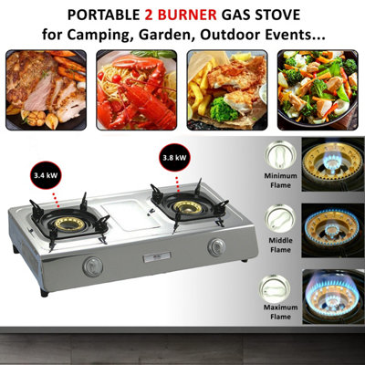 NJ NGB-200 Portable Gas Stove 2 Burner LPG Outdoor Cooktop Stainless ...