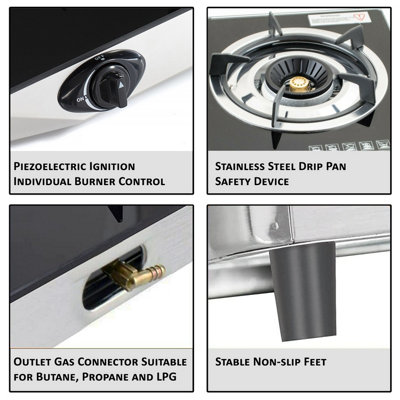 NJ NGB-S2 PORTABLE 2 BURNER GAS STOVE BLACK GLASS INDOOR CARAVAN GAS ...
