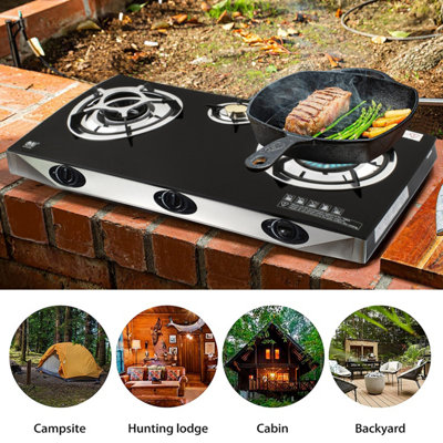 NJ NGB-S3 Portable 3 Burner Gas Hob Black Glass Indoor Caravan Gas ...