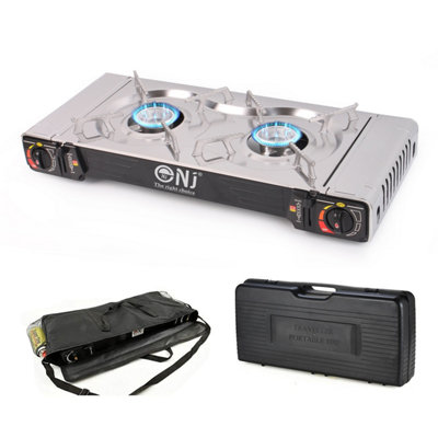 NJ SG-2SS Portable 2 Burner Stainless Steel Camp Gas Stove BBQ Outdoor ...