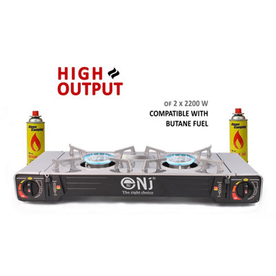 NJ SG-2SS Portable 2 Burner Stainless Steel Camp Gas Stove BBQ Outdoor ...