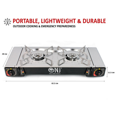 NJ SG-2SS Portable 2 Burner Stainless Steel Camp Gas Stove BBQ Outdoor ...