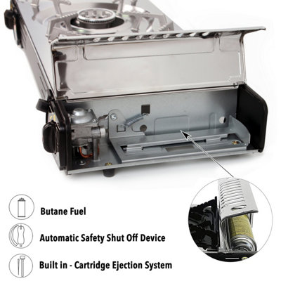 NJ SG-2SS Portable 2 Burner Stainless Steel Camp Gas Stove BBQ Outdoor ...