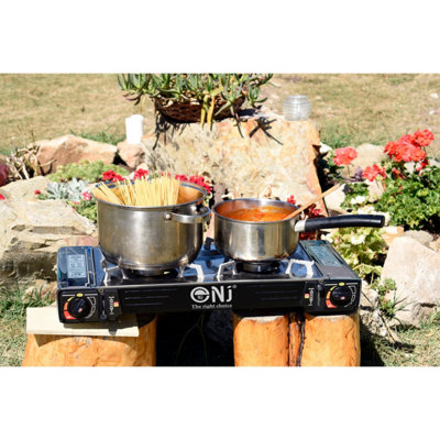 NJ SG-2SS Portable 2 Burner Stainless Steel Camp Gas Stove BBQ Outdoor ...