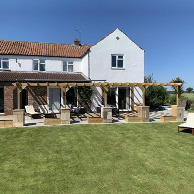 NLC Wooden Wall Mounted Lean-to Pergola 3.6m x 2.8m (11'10" x 9'2 ...