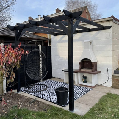 NLC Wooden Wall Mounted Lean-to Pergola 3m x 2.2m (9'10" x 7'3") with ...