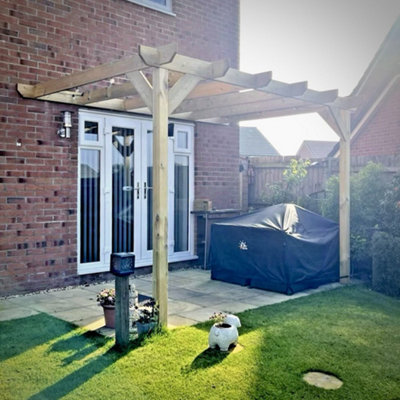 NLC Wooden Wall Mounted Lean-to Pergola 3m x 2.2m (9'10" x 7'3") with ...