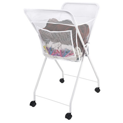 No Bend Laundry Basket on Wheels - Lightweight Foldable Washing Trolley ...