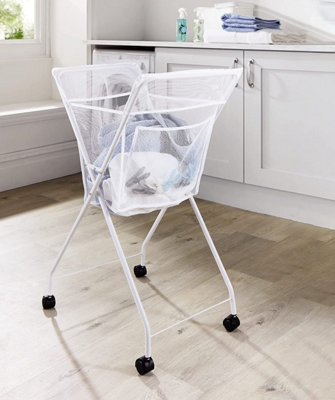 No Bend Laundry Basket on Wheels - Lightweight Foldable Washing Trolley ...