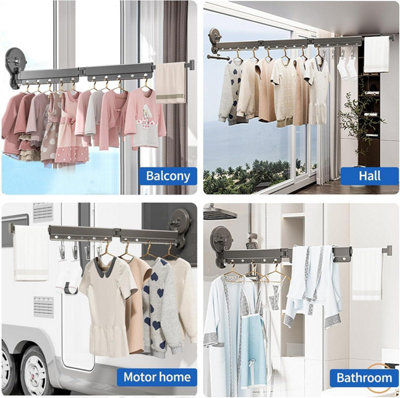 No-Drill Folding Clothes Airer Vacuum Suction Wall-Mounted Drying Rack ...