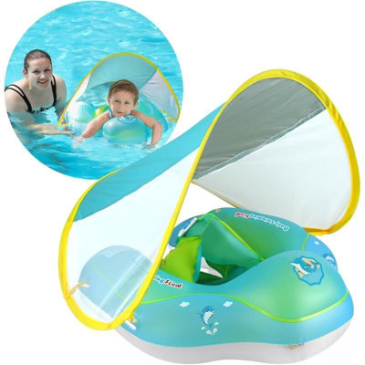 No Flip Over Baby Pool Float With Canopy, Inflatable Baby Float With ...
