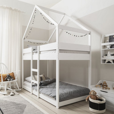 Noa & Nani Bunk Bed House Kids Solid Wood Cabin in White Sofie
