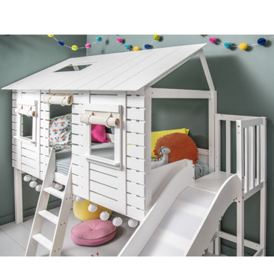 Noa & Nani Treehouse Kids Solid Wood Midsleeper Bed with Slide and Hans ...