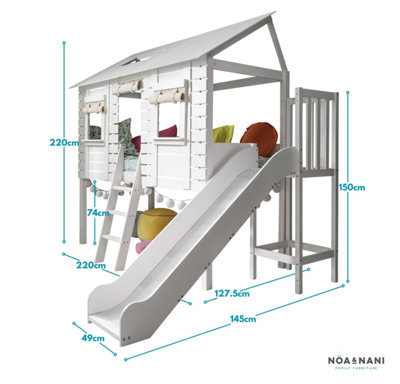 Noa & Nani Treehouse Kids Solid Wood Midsleeper Bed with Slide and Hans ...
