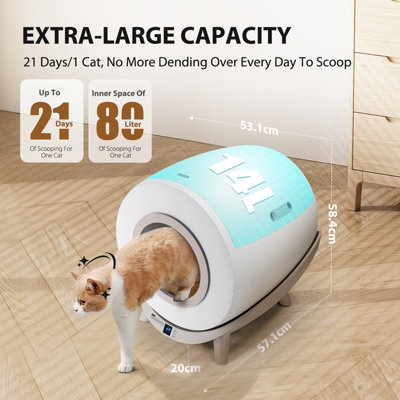 Nobleza Self Cleaning Cat Litter Tray, 80L Extra Large Automatic Cat ...