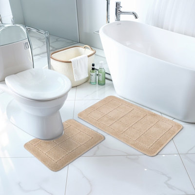 NOELLE 2 Machine Washable Anti-Slip Bathroom Area Rugs Beige 80x50 ...
