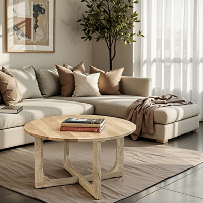 Nolan Natural Solid Mango Wood Round Coffee Table