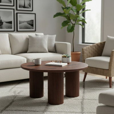 Nolan Round Mango wood Pedstal Legs Coffee Table