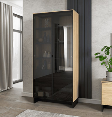 Nomad Tall Display Cabinet (H)1950mm (W)920mm (D)400mm) with Smoked ...