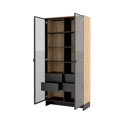 Nomad Tall Display Cabinet (H)1950mm (W)920mm (D)400mm) with Smoked ...
