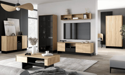 Nomad Tall Display Cabinet (H)1950mm (W)920mm (D)400mm) with Smoked ...