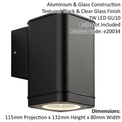 Non Automatic Outdoor Wall Light - Textured Black & Glass - Exterior ...