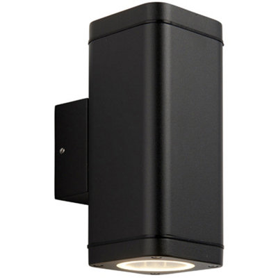 Non Automatic Up & Down Outdoor Wall Light - Textured Black & Glass ...