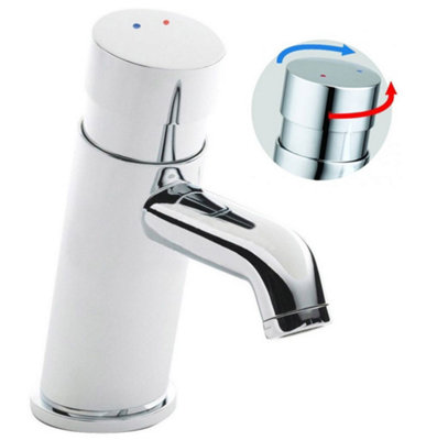 Non Concussive Push Down Self Closing Round Chrome Basin Mono Mixer Tap ...