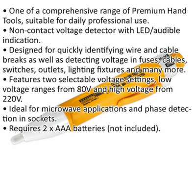 Non Contact Voltage Detector - 80 to 1000V Range - Battery Powered LED ...