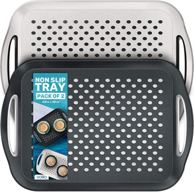 Non-Slip Serving Trays with Handles (2 Pack) Rectangular Plastic Trays ...