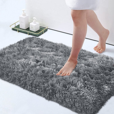 Non Slip Shaggy Door Mats Large Grey Thick Pile Bath Mat Soft Fluffy ...