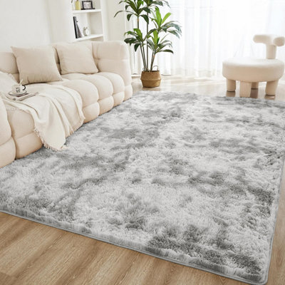 Buy Non Slip Shaggy Fluffy Rug Soft Large Tye Dye Grey Area Rugs ...