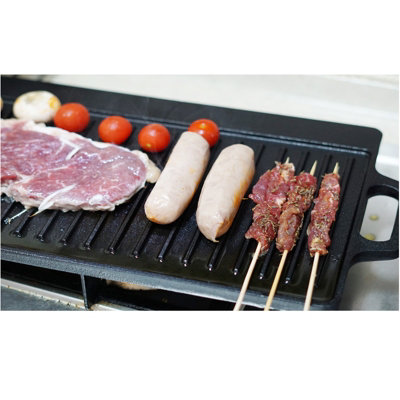 NON STICK CAST IRON REVERSIBLE GRIDDLE PLATE RIBBED PAN BBQ GRILL