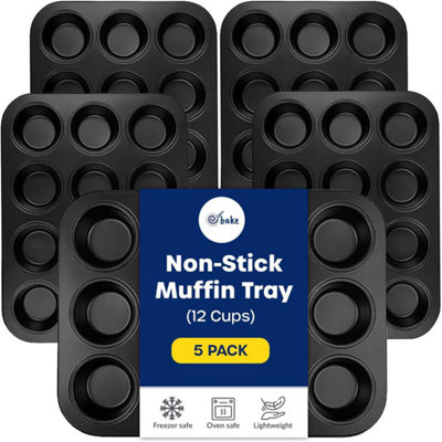 Non-Stick Muffin Trays 5 Pack Premium Coated Muffin Tin 35cmx26cmx4cm ...