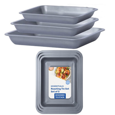 Non-Stick Space Saving 3 Piece (35cm x 31cm x 28cm) Roaster Baking Tray Set