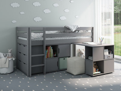 Noomi Nora Midi Wooden Midsleeper Full Set - Grey