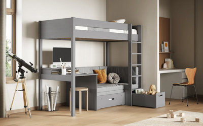 Noomi Tapio Wooden Highsleeper With Grey Futon - Grey