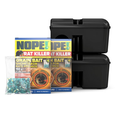 NOPE Rat & Mouse Killer Grain Bait (12x25g & 2x Lockable Bait Box ...