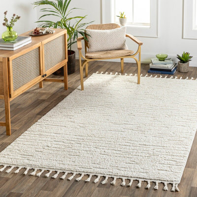 Nora-Global Grey Ivory High Pile Fringe Living Dining Bedroom Rug 160 x ...