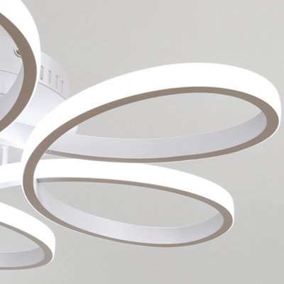 Nordic 6 Ring Petal Cool White Light Ceiling Light, White Acrylic LED ...