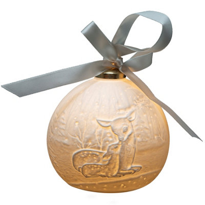 Nordic Christmas Light Up Bauble Porcelain - Reindeer