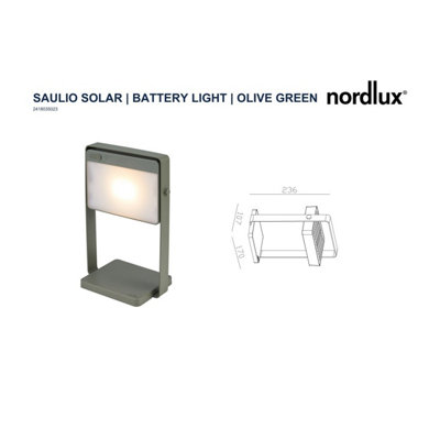 Nordlux Saulio To-Go Outdoor Patio Terrace Garden Solar Light In Olive ...