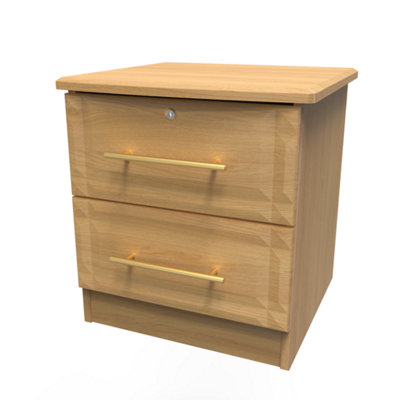 Norfolk 2 Drawer Bedside Cabinet - Lockable in Modern Oak (Ready Assembled)