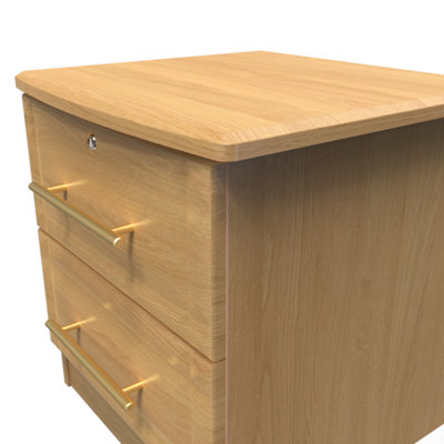Norfolk 2 Drawer Bedside Cabinet - Lockable in Modern Oak (Ready Assembled)