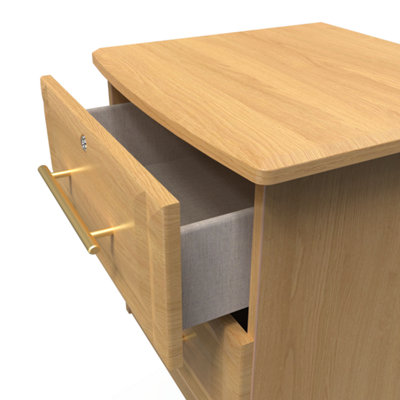 Norfolk 2 Drawer Bedside Cabinet - Lockable in Modern Oak (Ready Assembled)