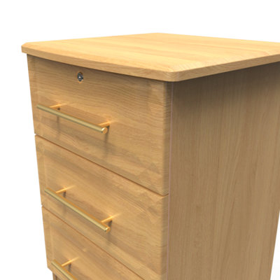 Norfolk 3 Drawer Bedside Cabinet - Lockable in Modern Oak (Ready Assembled)