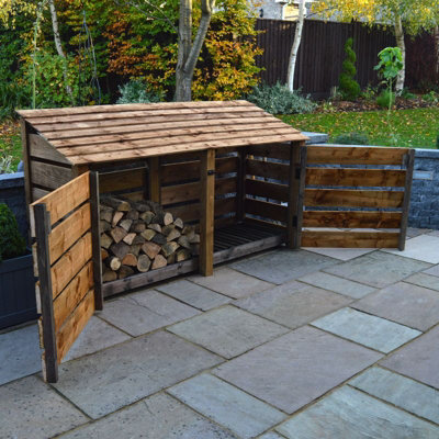 Normanton 4ft Log Store with Doors - L80 x W230 x H128 cm - Rustic Brown