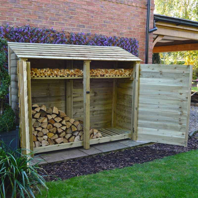 Normanton 6ft Log Store with Doors and Kindling Shelf - L80 x W230 x ...