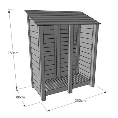 Normanton 6ft Log Store with Doors - L80 x W230 x H181 cm - Rustic Brown