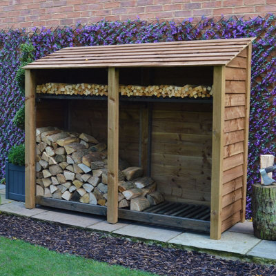 Normanton 6ft Log Store with Kindling Shelf - L80 x W230 x H181 cm ...